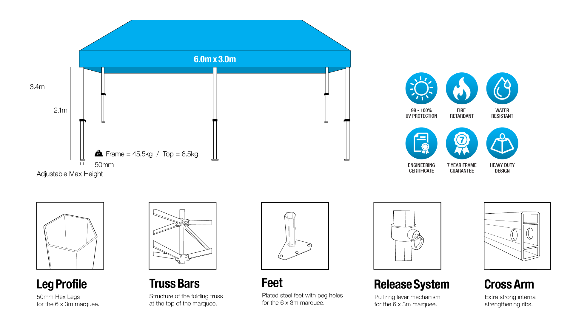 6 x 3m Commercial Heavy Duty Marquee - Portable Pop Up Marquees